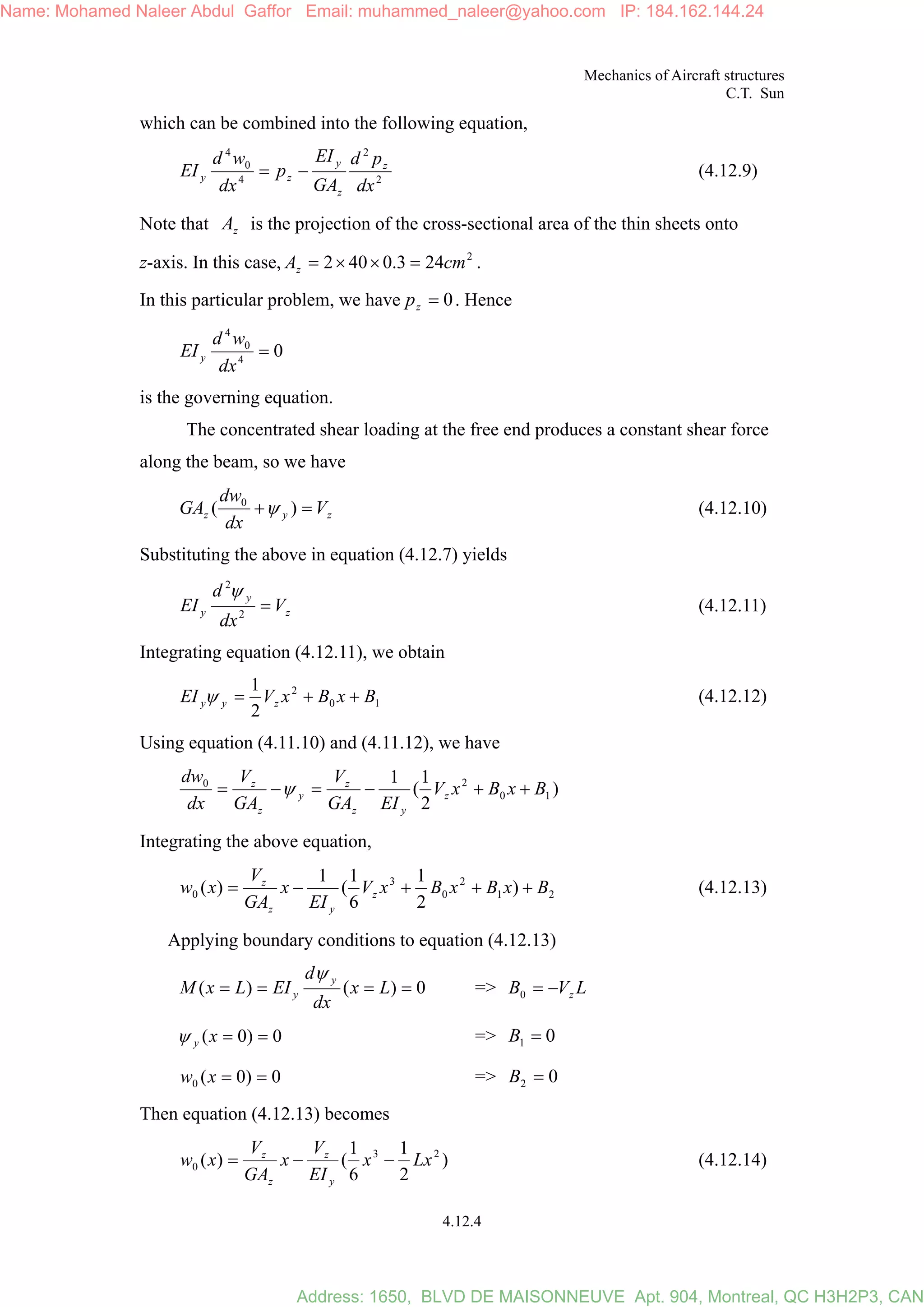 Mechanics of Aircraft Structures solution manual C.T. Sun 2nd ed | PDF