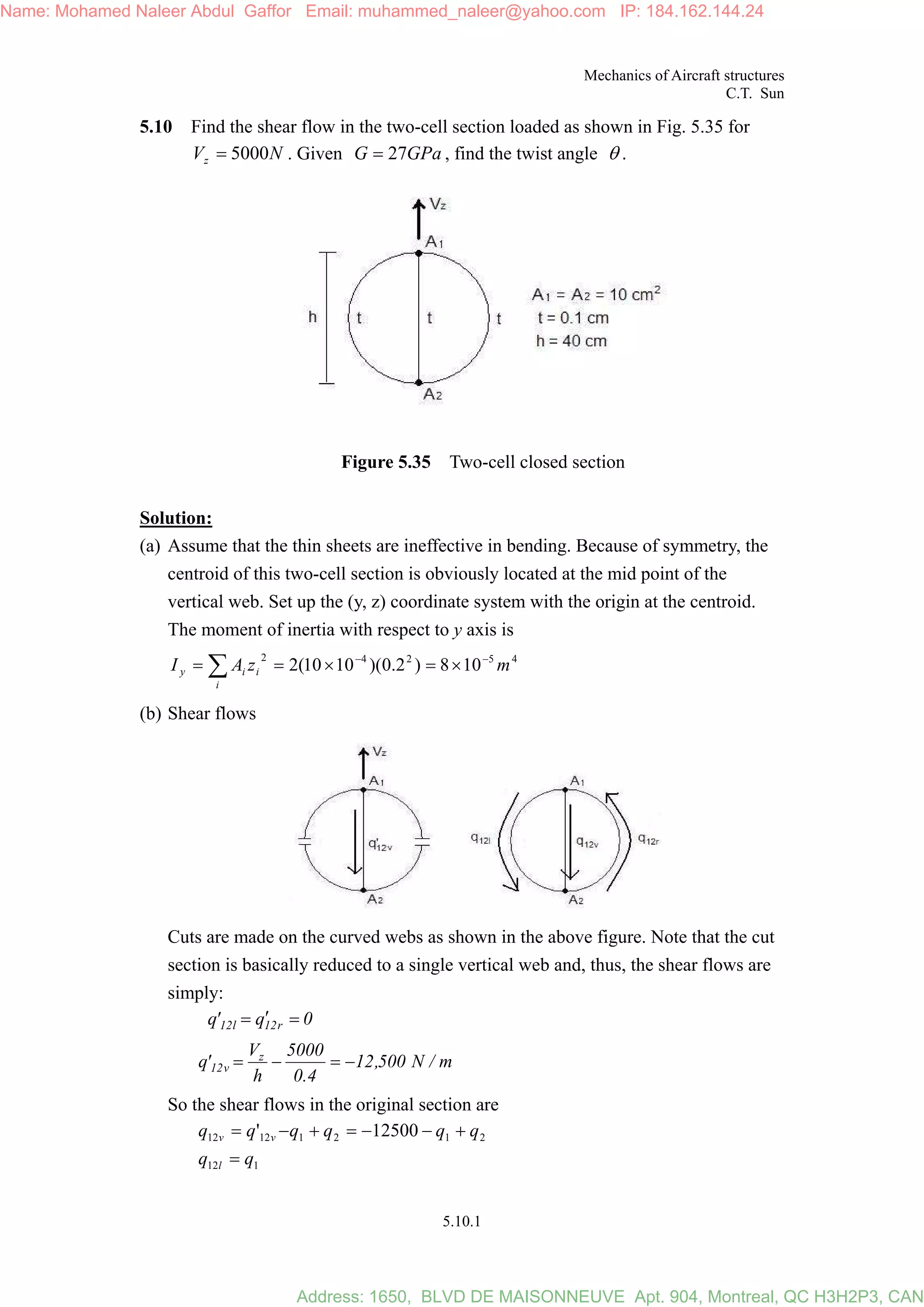 Mechanics of Aircraft Structures solution manual C.T. Sun 2nd ed | PDF
