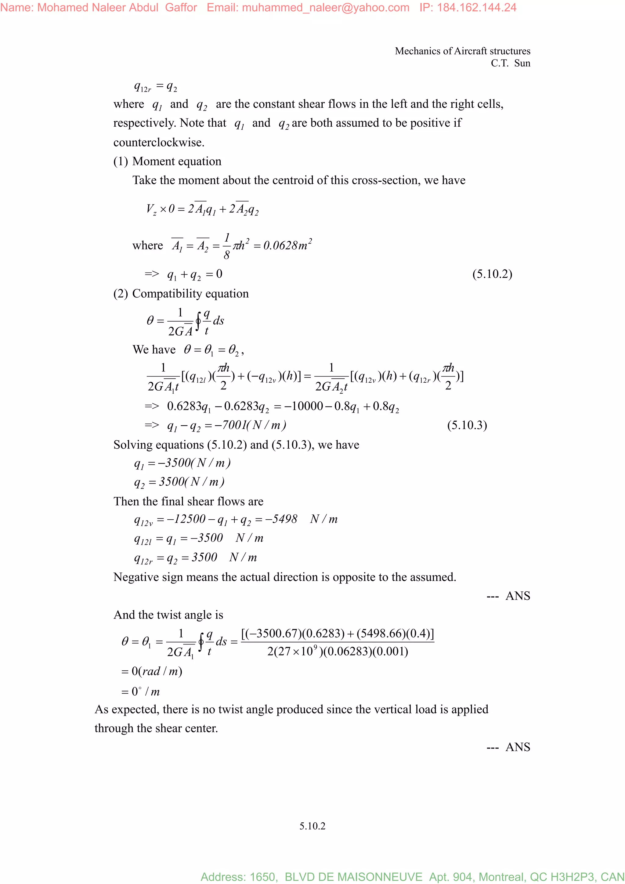 Mechanics of Aircraft Structures solution manual C.T. Sun 2nd ed | PDF