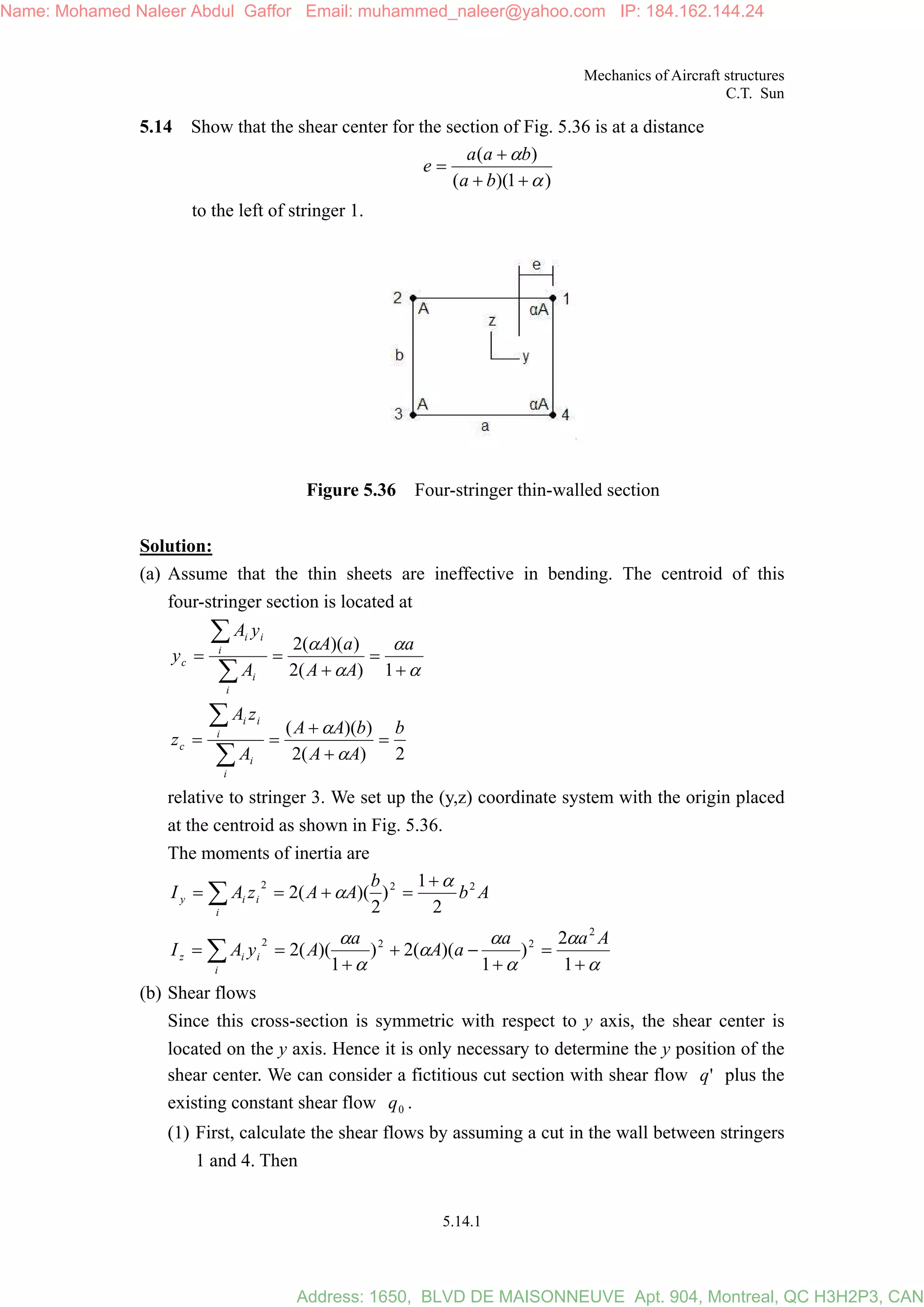 Mechanics of Aircraft Structures solution manual C.T. Sun 2nd ed | PDF