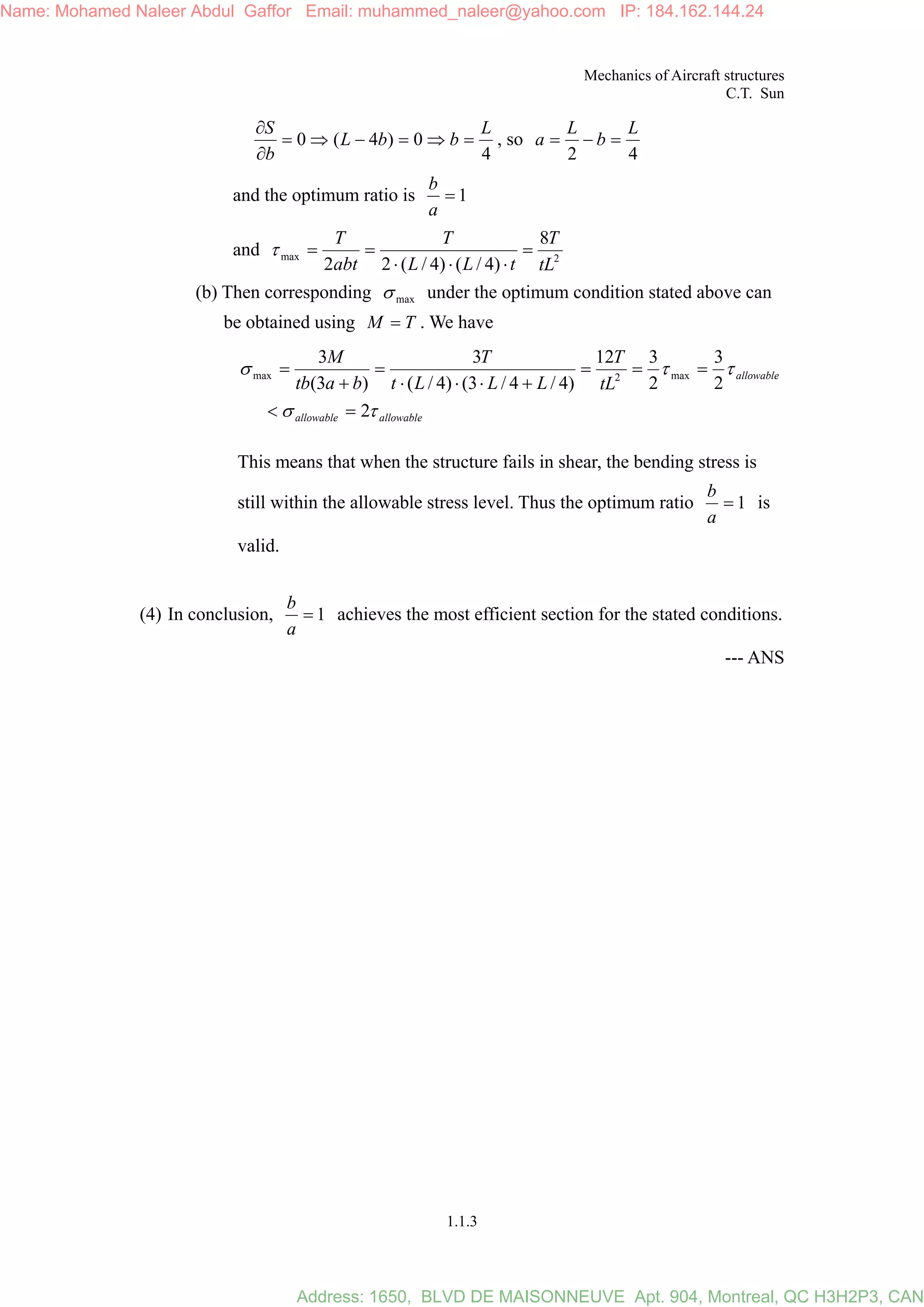 Mechanics of Aircraft Structures solution manual C.T. Sun 2nd ed | PDF