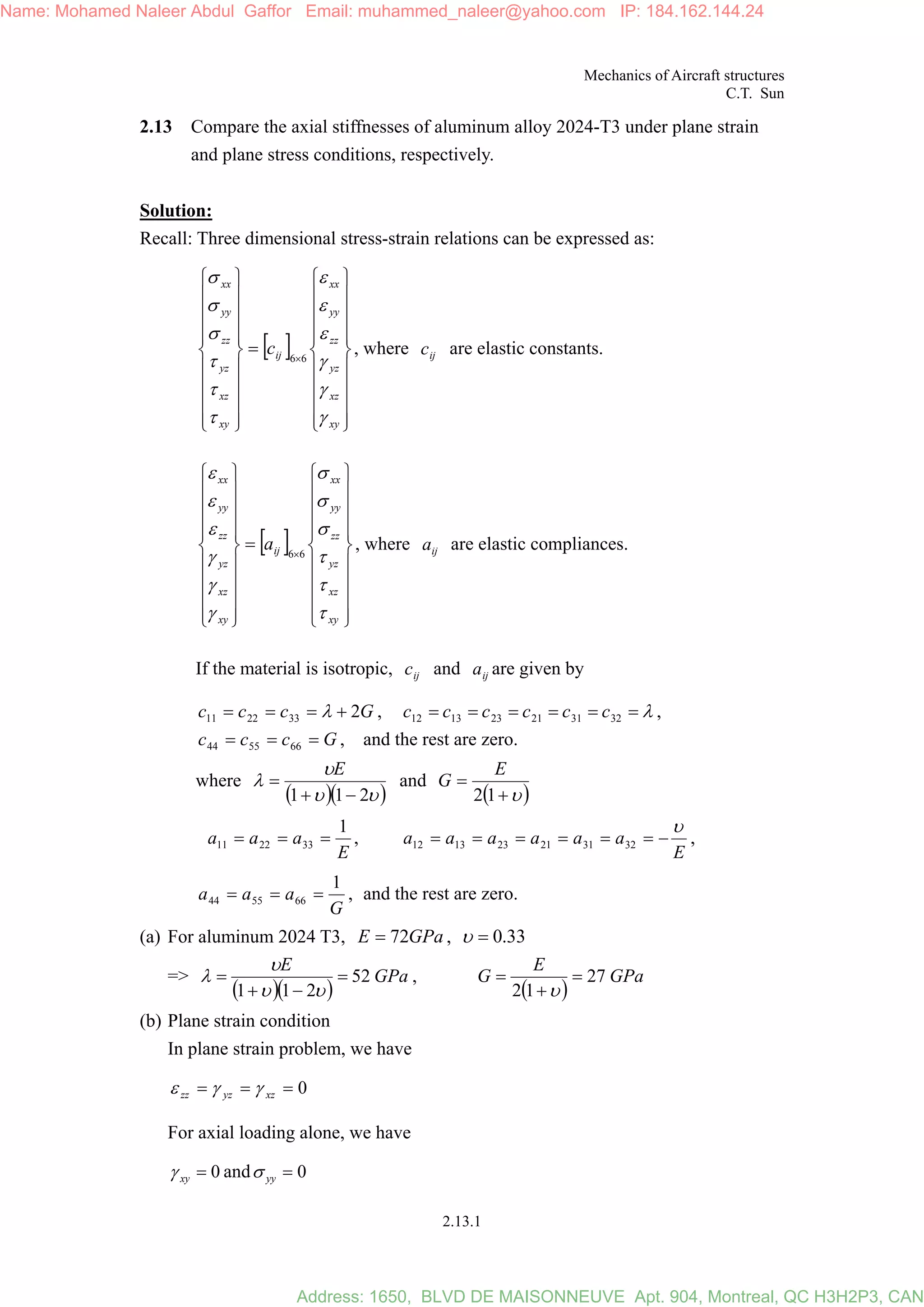 Mechanics of Aircraft Structures solution manual C.T. Sun 2nd ed | PDF