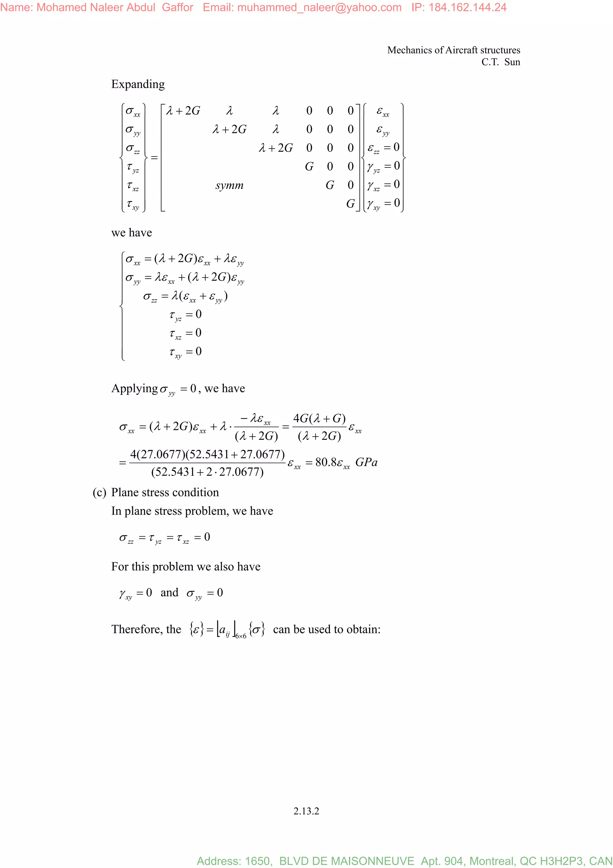 Mechanics of Aircraft Structures solution manual C.T. Sun 2nd ed | PDF