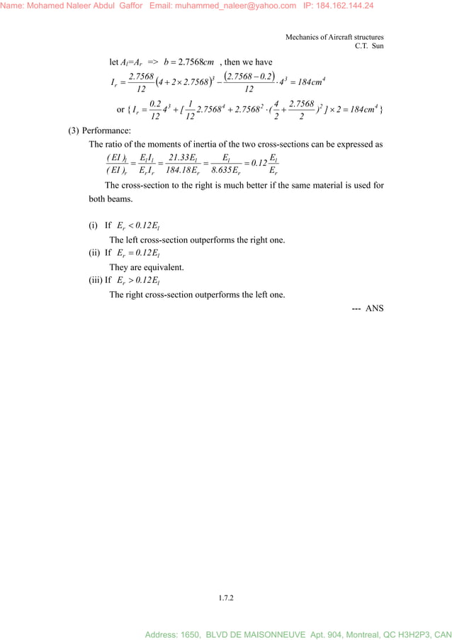 Mechanics of Aircraft Structures solution manual C.T. Sun 2nd ed | PDF