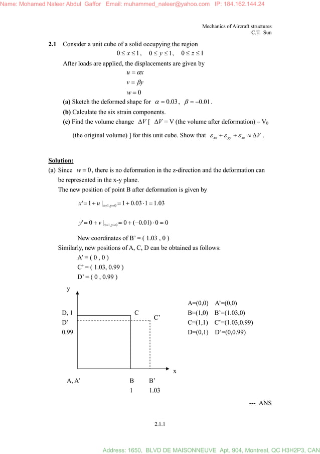 Mechanics of Aircraft Structures solution manual C.T. Sun 2nd ed | PDF