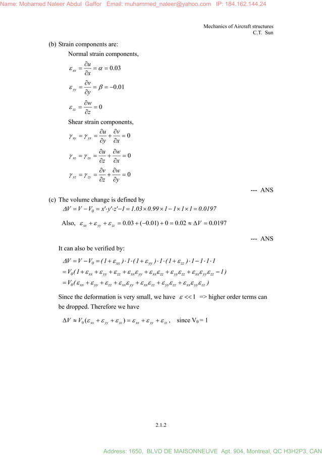 Mechanics of Aircraft Structures solution manual C.T. Sun 2nd ed | PDF