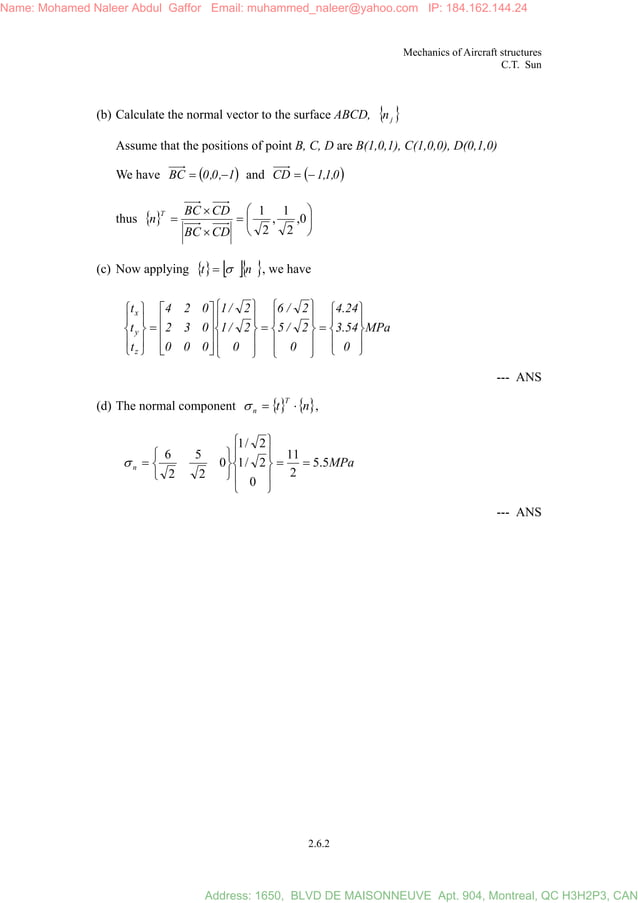 Mechanics of Aircraft Structures solution manual C.T. Sun 2nd ed | PDF