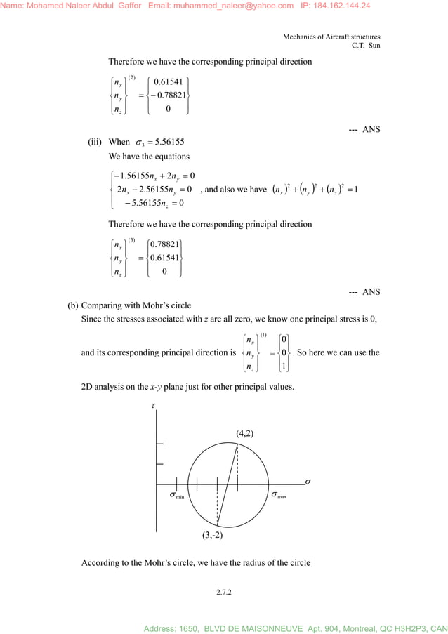 Mechanics of Aircraft Structures solution manual C.T. Sun 2nd ed | PDF