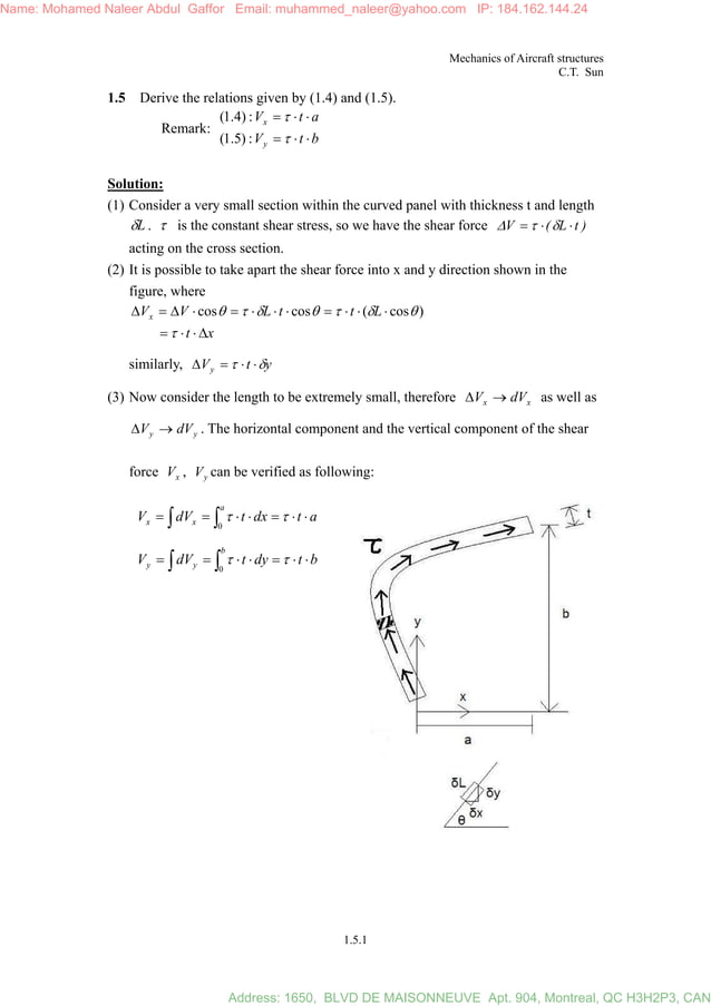 Mechanics of Aircraft Structures solution manual C.T. Sun 2nd ed