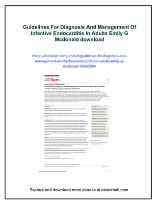 Guidelines For Diagnosis And Management Of Infective Endocarditis In Adults Emily G Mcdonald | PDF