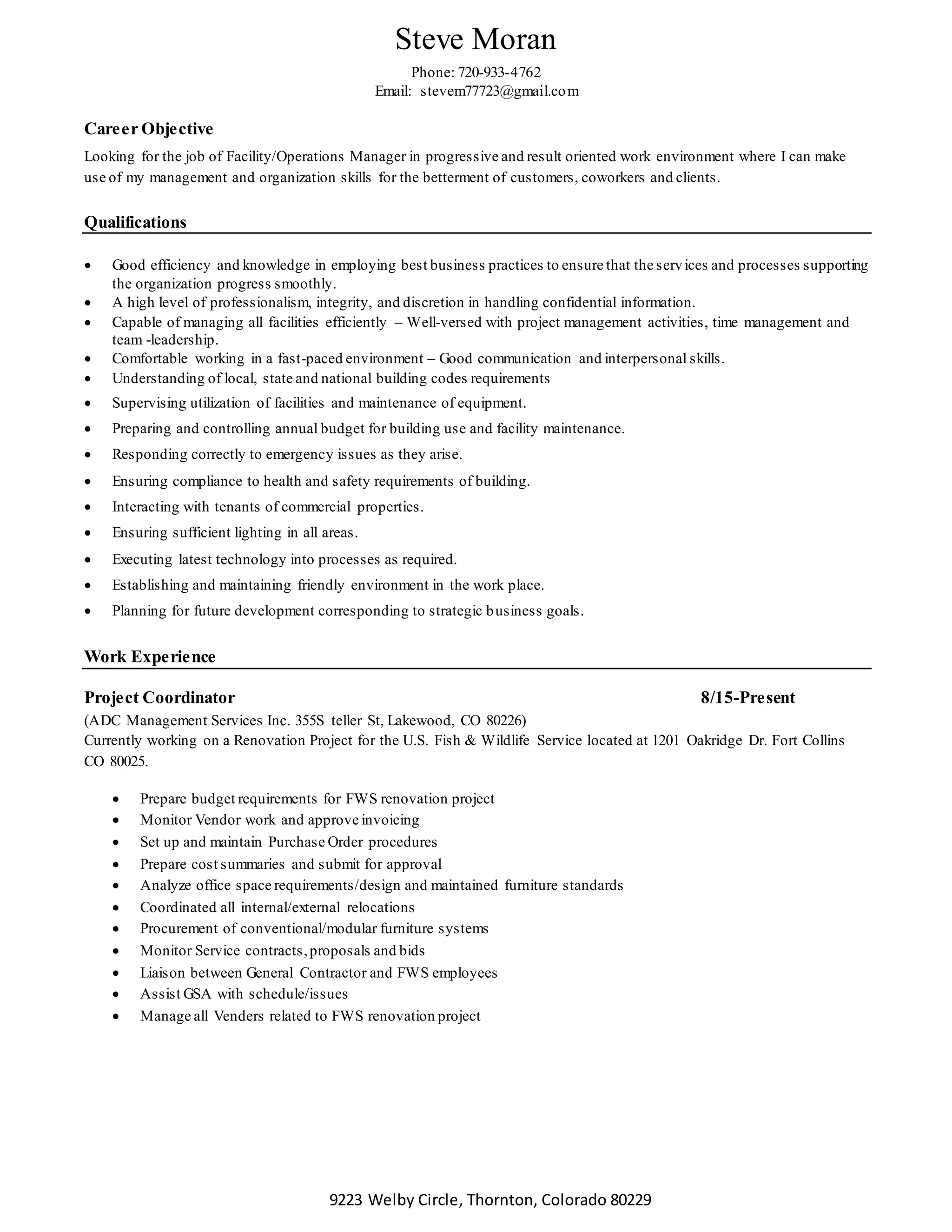 Steve's Resume 10-1-15 (2) | PDF