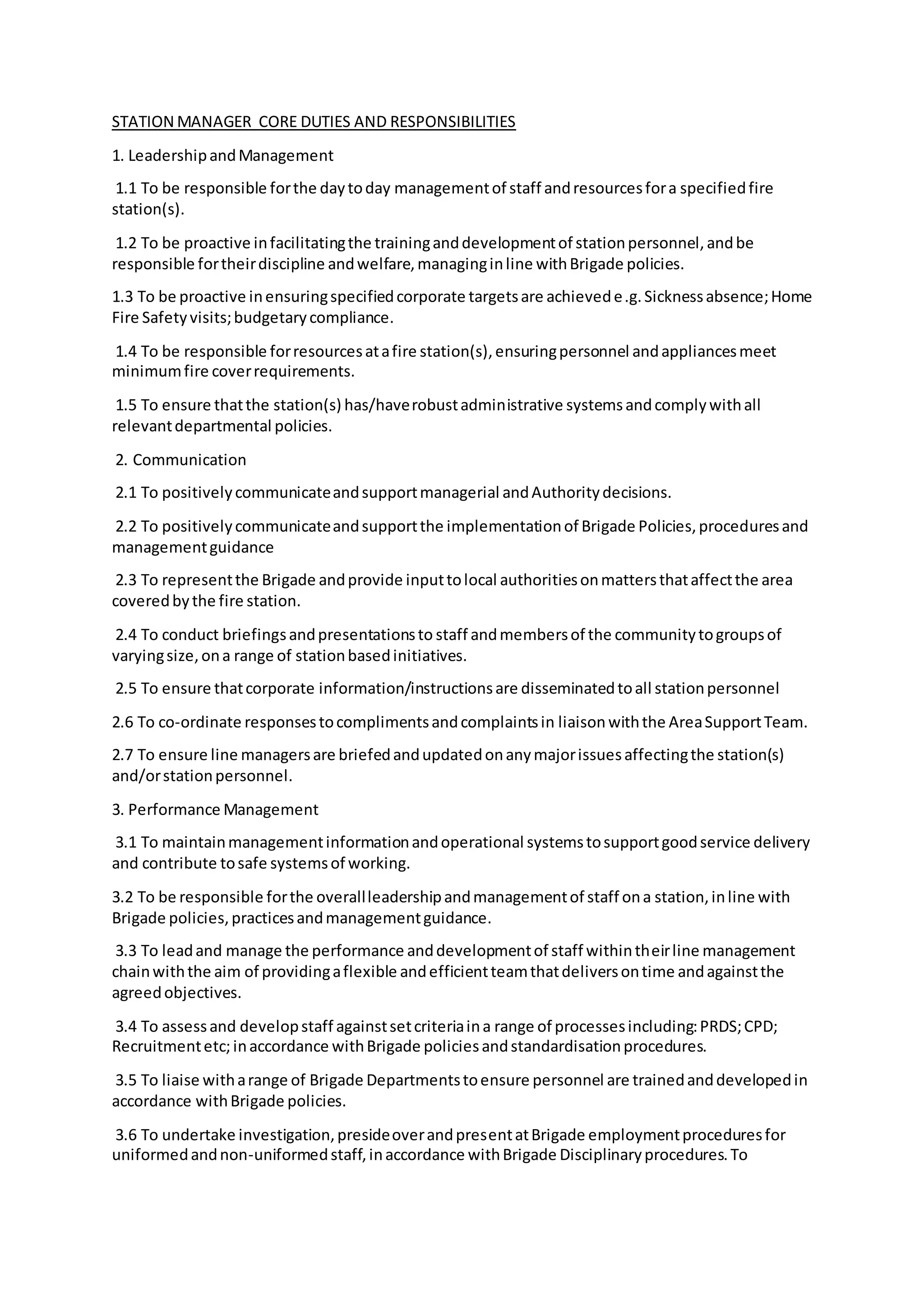STATION MANAGER CORE DUTIES AND RESPONSIBILITIES | DOCX