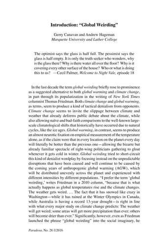Global Weirding Gerry Canavan Andrew Hageman Eds | PDF