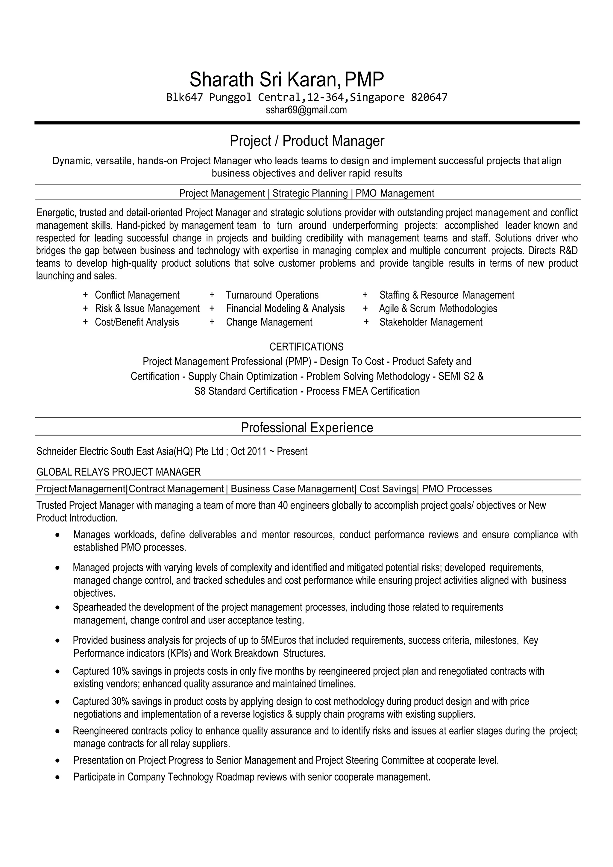 Sharath's Resume-Project Manager-V5 30th May'15 | PDF