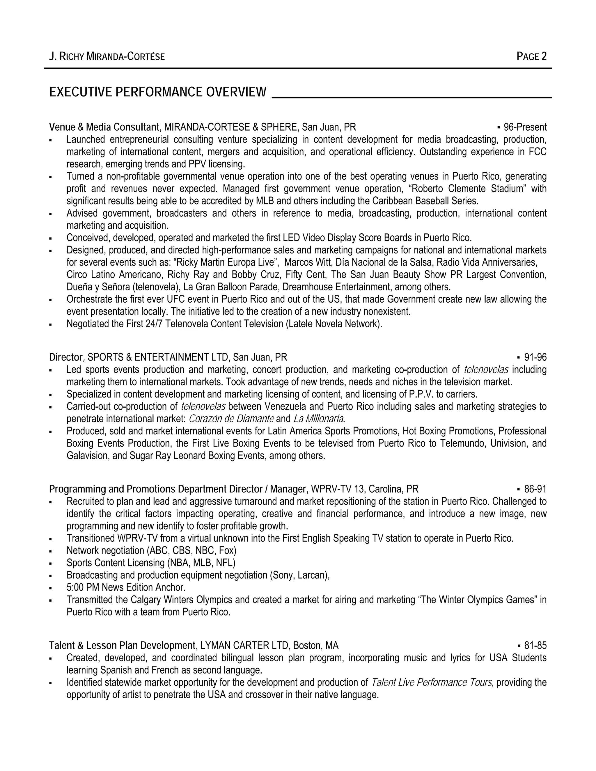 J.Richy Miranda-Cortese Media Executive Resume 2014 | PDF