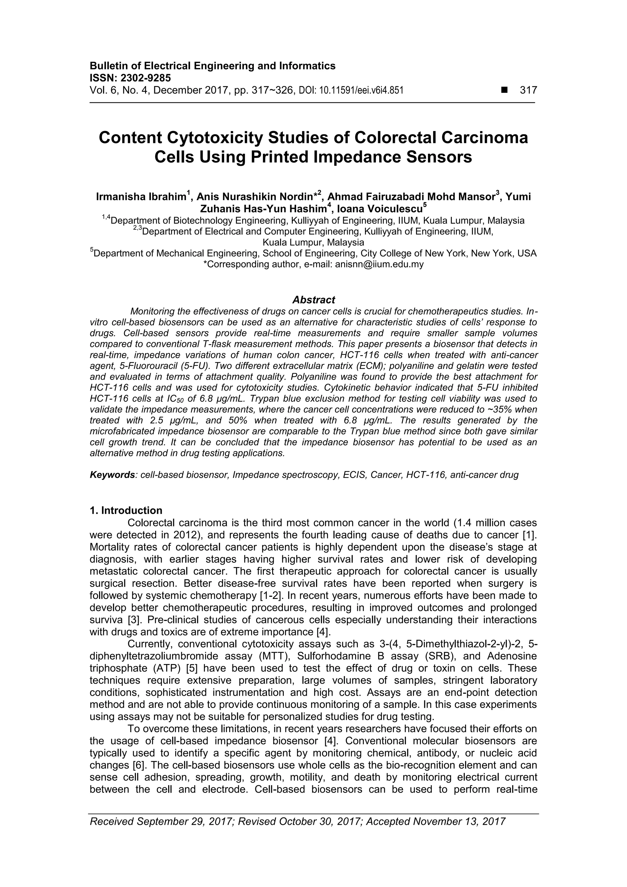 Content Cytotoxicity Studies of Colorectal Carcinoma Cells Using Printed Impedance Sensors | PDF