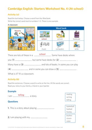 285128 yle-starters-worksheets /Hojas de ejercicio | PDF