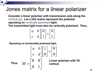 Jones matrix for polarization both vertal and horizental | PPT