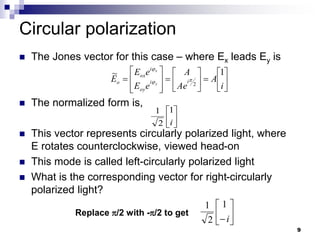 Jones matrix for polarization both vertal and horizental | PPT