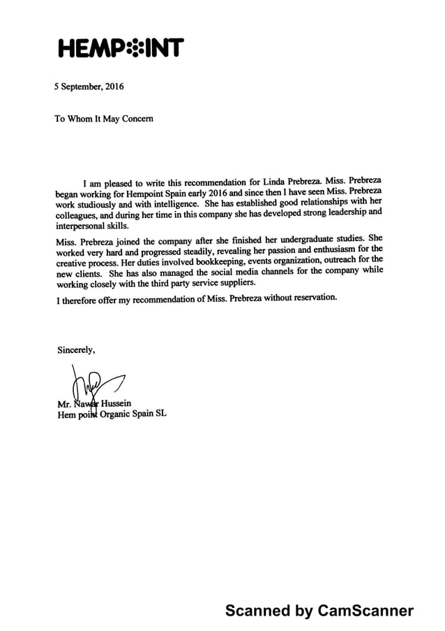 recommendation letter Linda Prebreza | PDF
