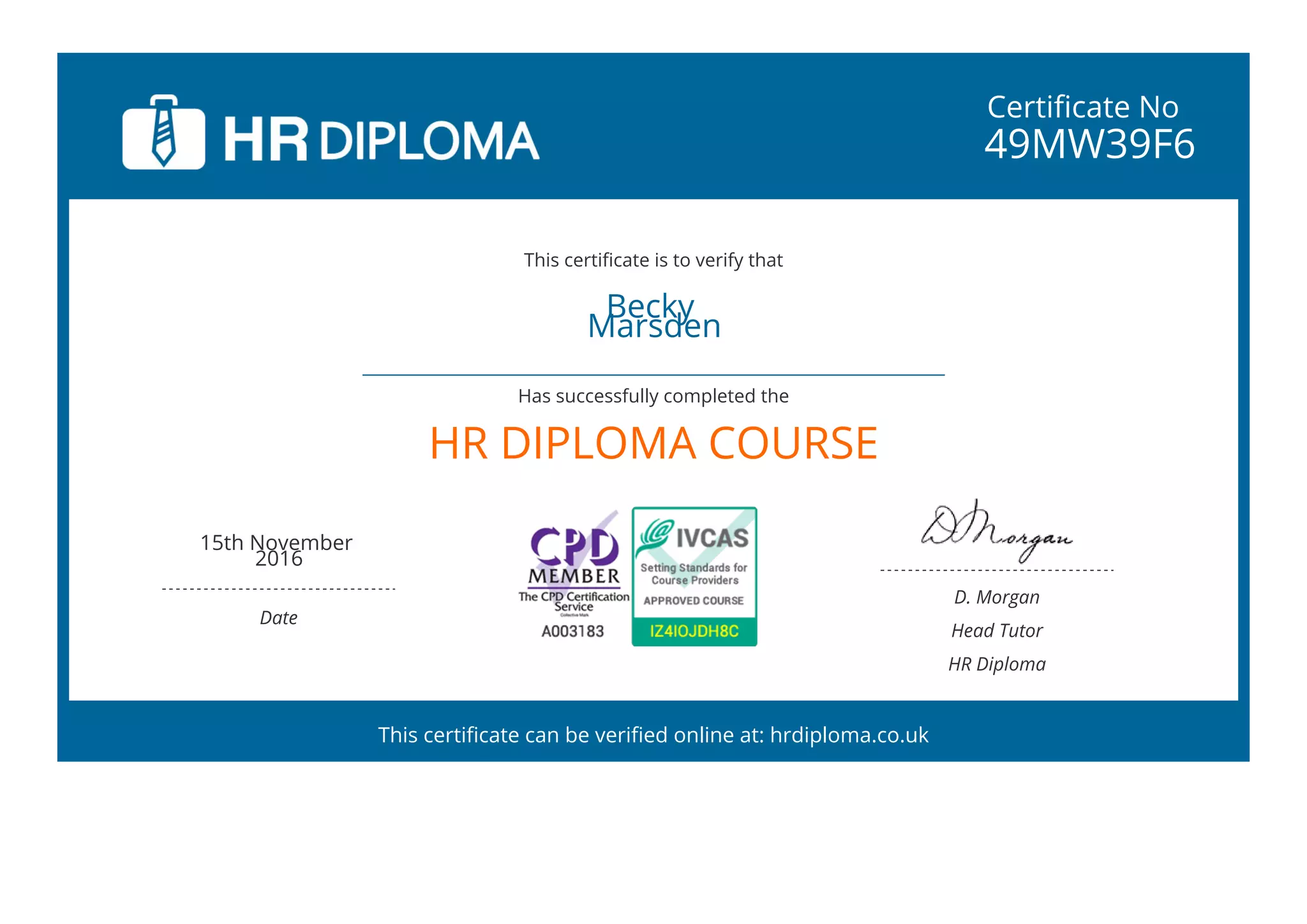 HR Diploma Certificate | PPT