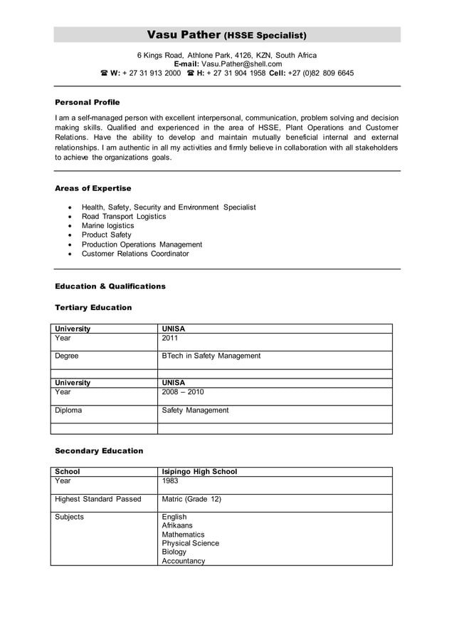 Vasu Pather CV | DOCX | Logistics | Business