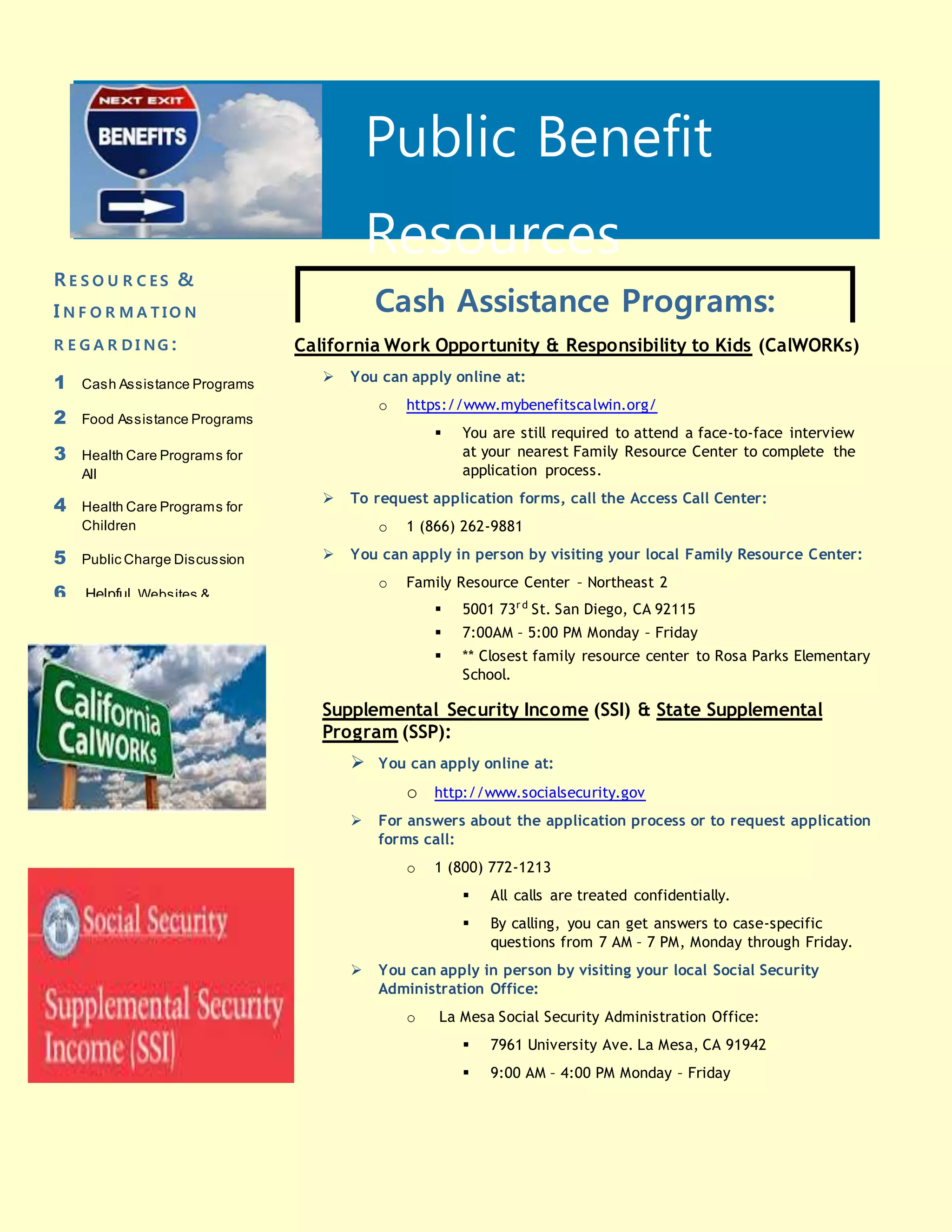 Public Benefits Resources Handout - English | PDF