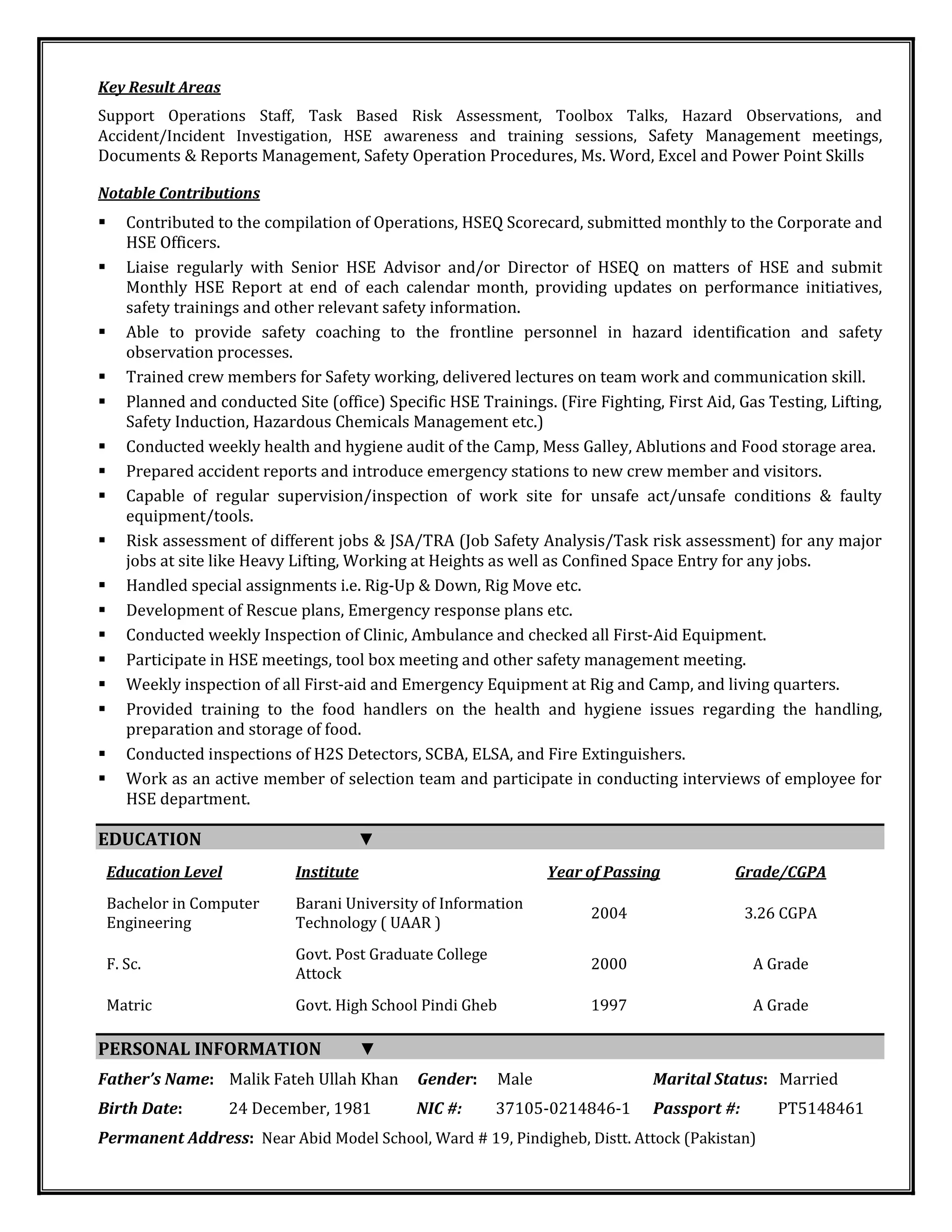 M. Ajmal CV (Field Safety Engineer - 11 Years) | PDF