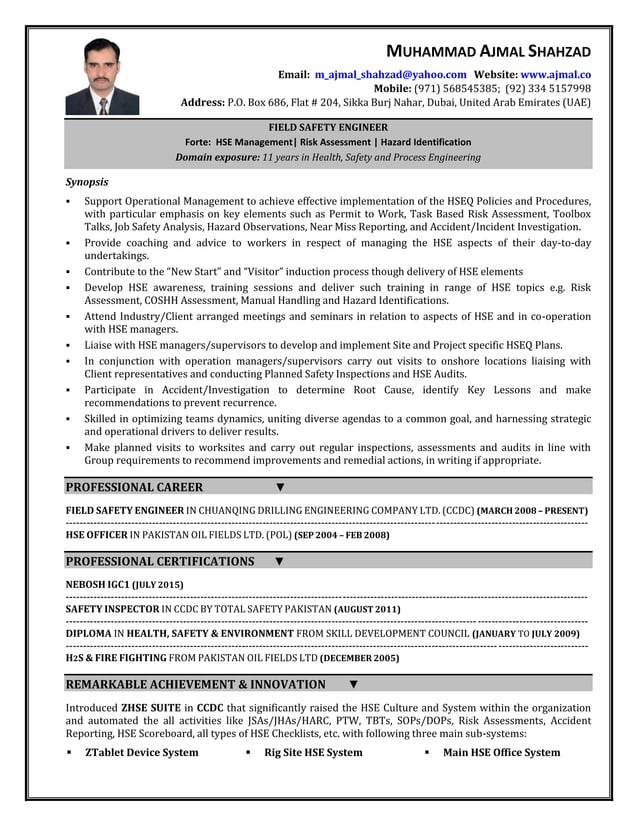 M. Ajmal CV (Field Safety Engineer - 11 Years) | PDF