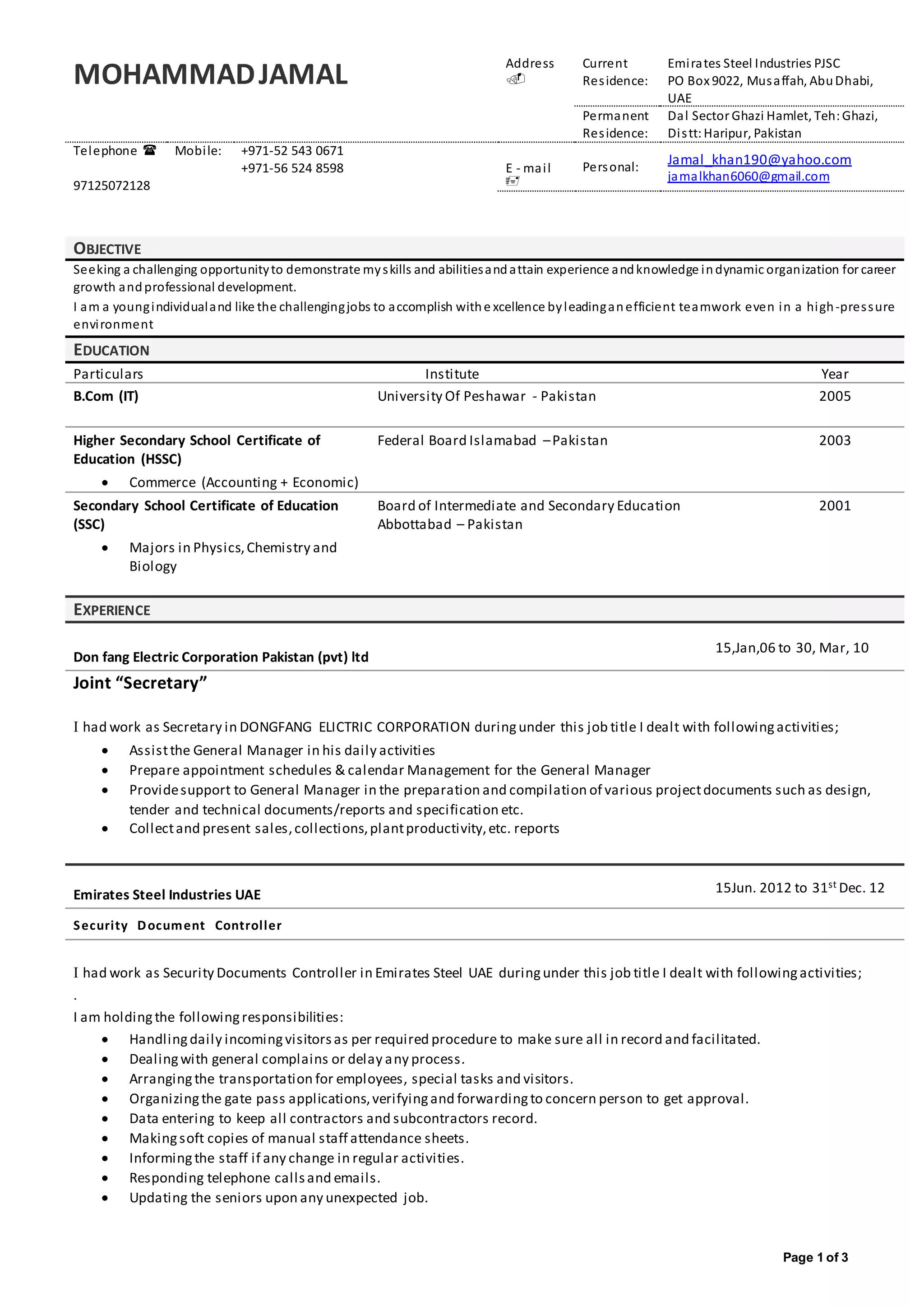 Jamal CV | DOCX | Secondary Education | Education