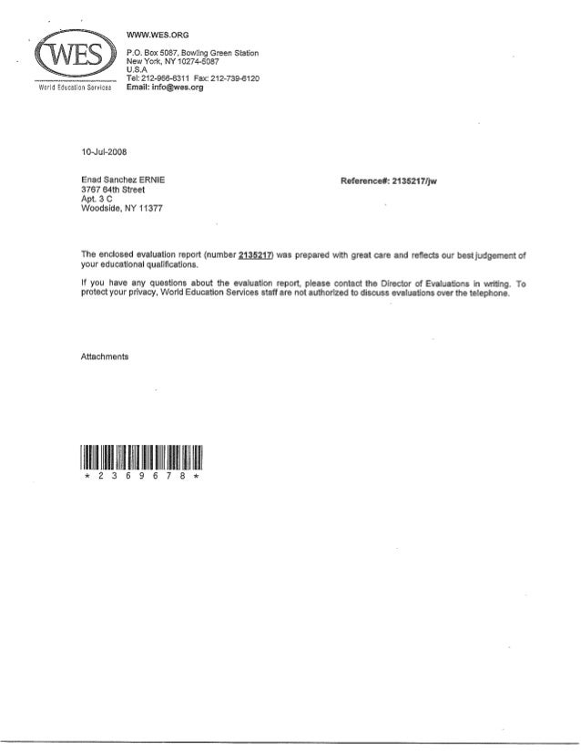 WES DEGREE EVALUATION