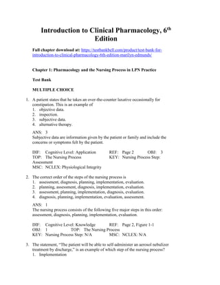 Test Bank for Introduction to Clinical Pharmacology, 6th Edition ...