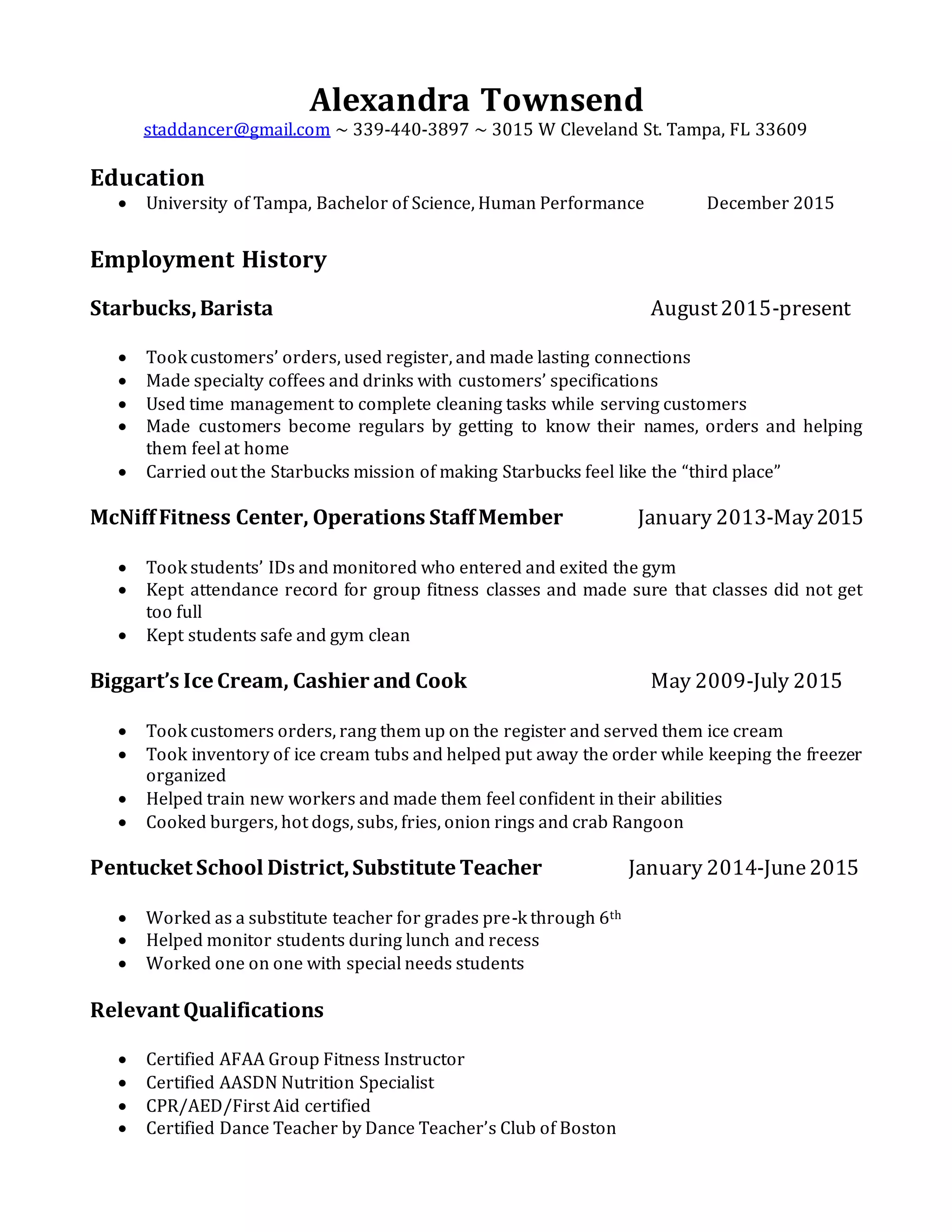 Alexandra resume | DOCX | Food & Drink