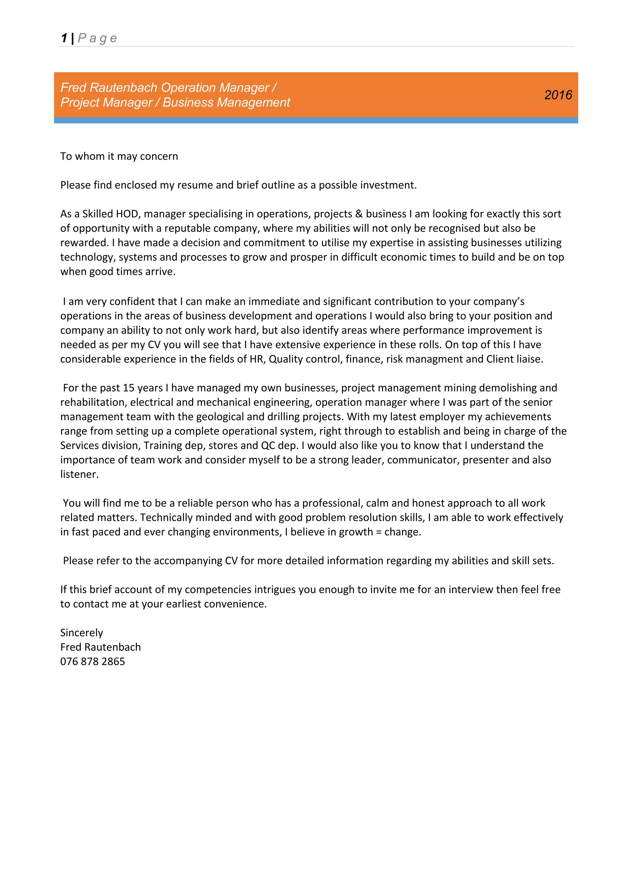 Fred Rautenbach 2016 CV v2 | PDF