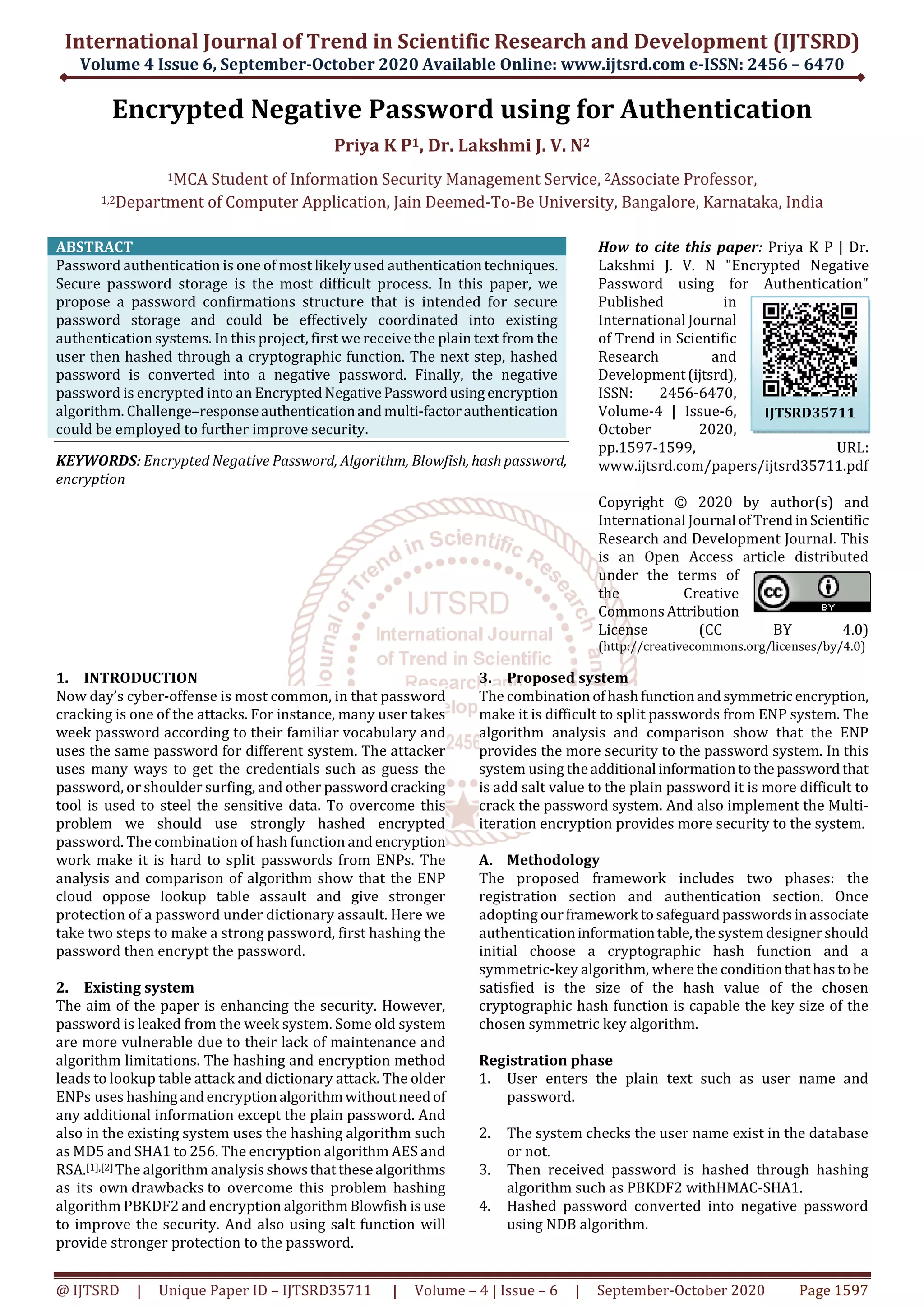 Encrypted Negative Password Using For Authentication Pdf Information And Network Security