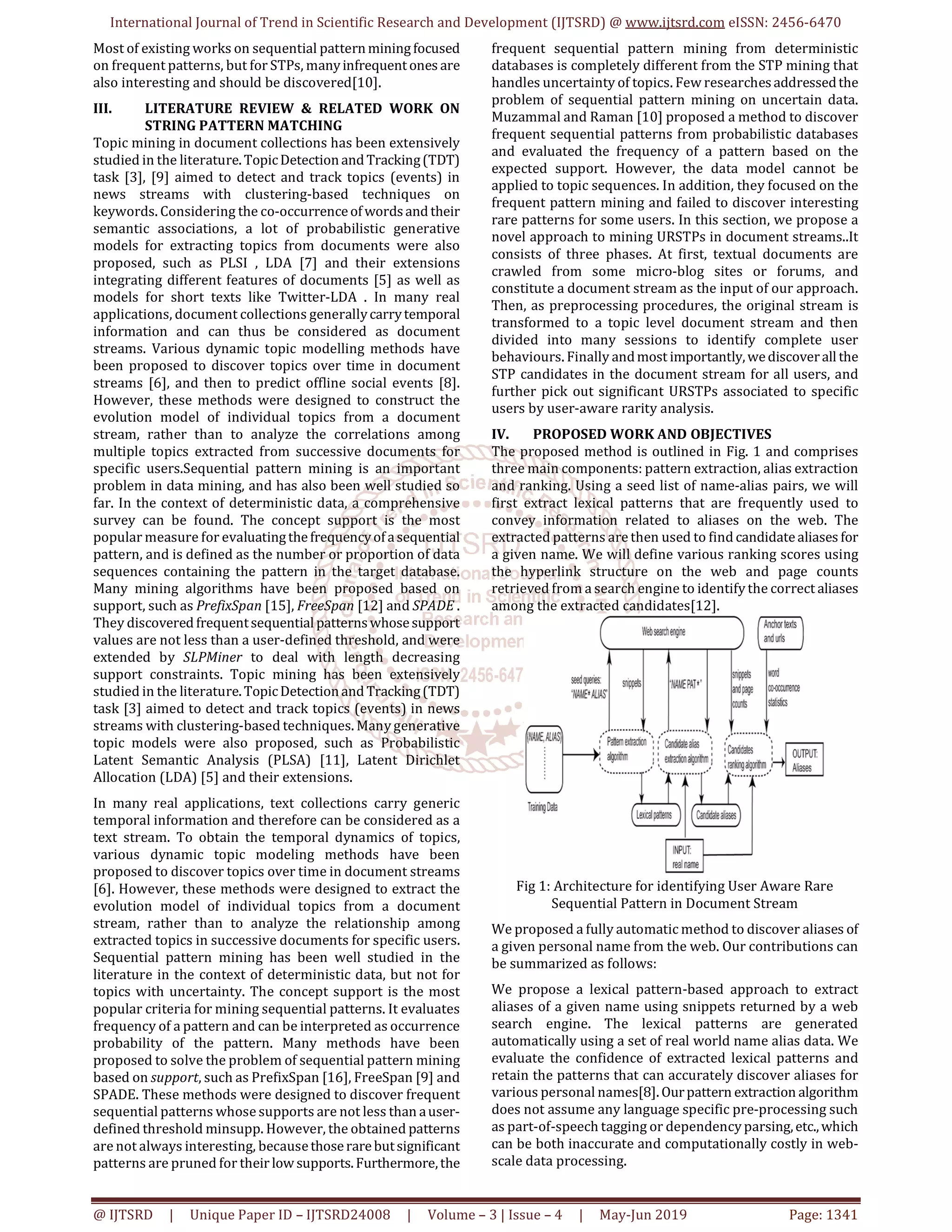 Identification of User Aware Rare Sequential Pattern in Document Stream An Overview | PDF