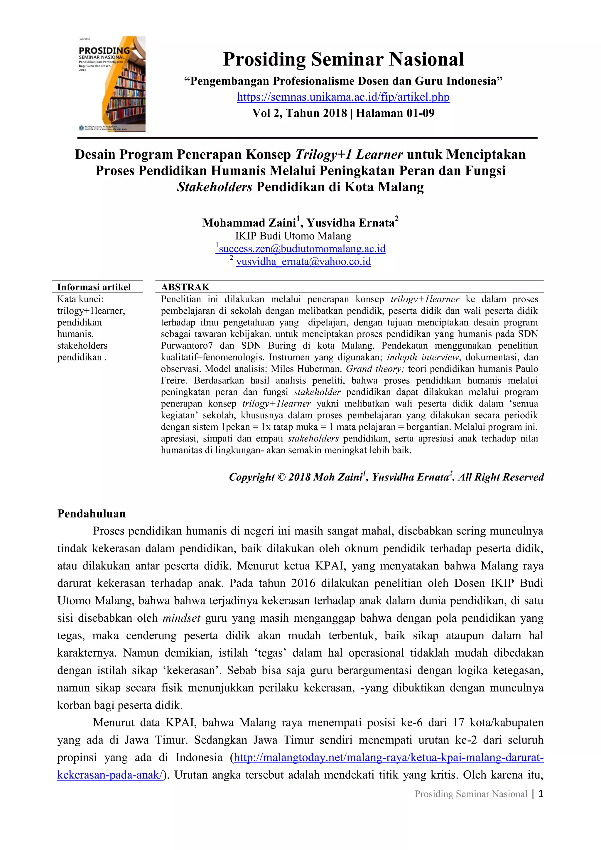 Desain Program Penerapan Konsep Trilogy+1 Learner u ntuk Menciptakan ...