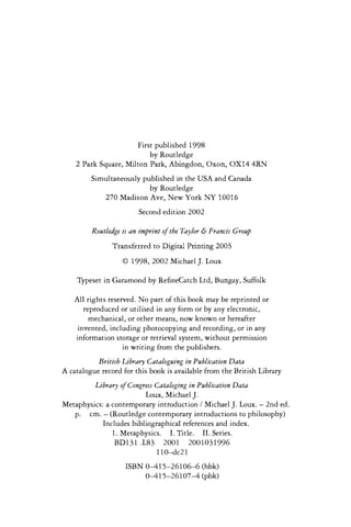 Metaphysics A Contemporary Introduction Michael J Loux | PDF