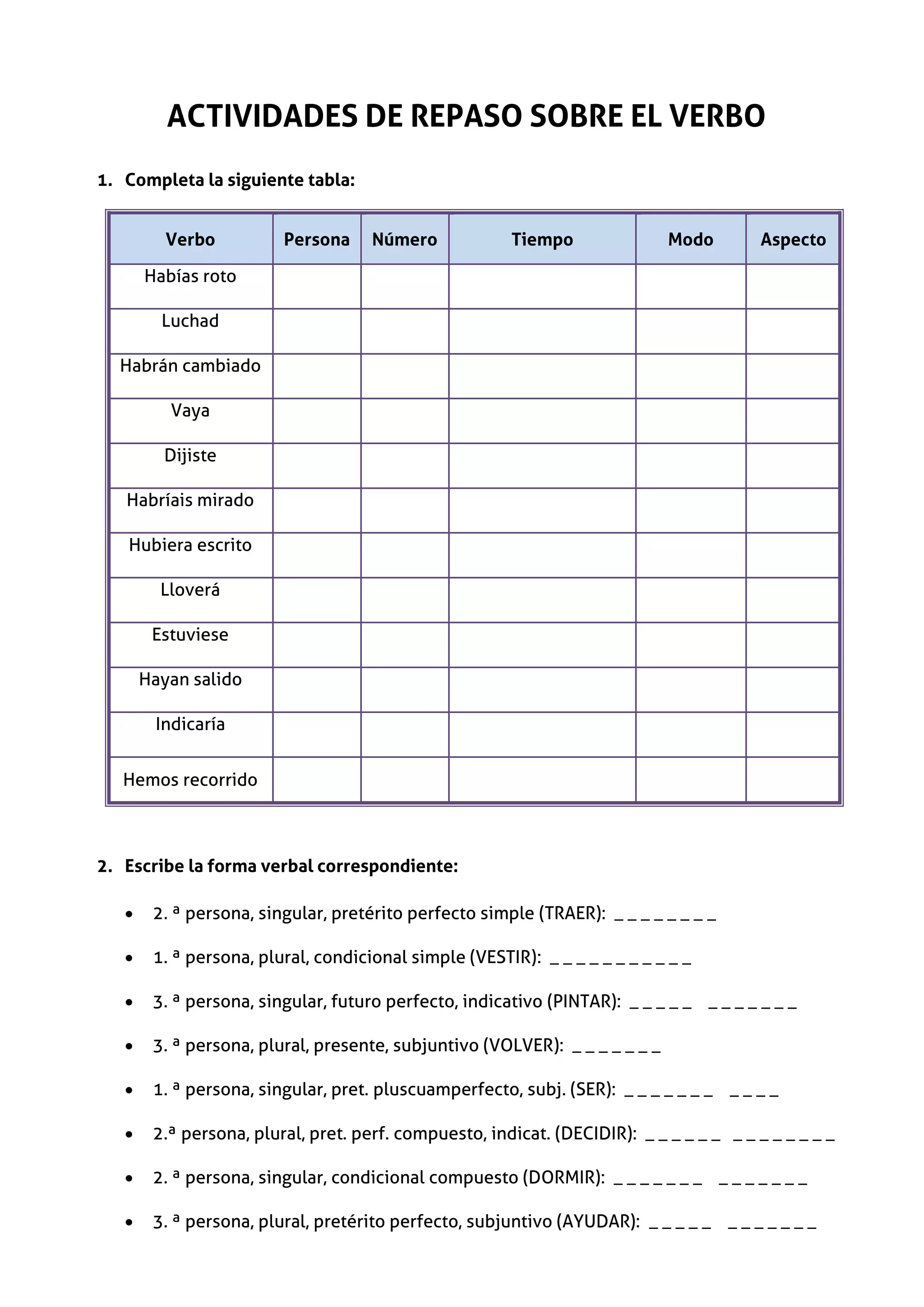 286 actividades de repaso sobre el verbo | PDF | Poetry | Books and ...