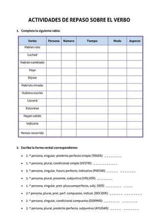 286 actividades de repaso sobre el verbo | PDF