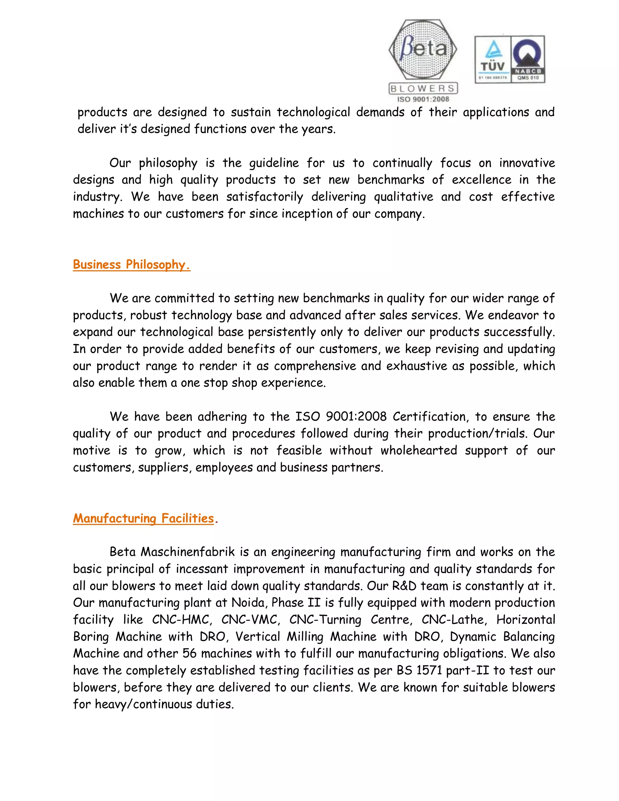 Beta Blowers Company Profile | PDF