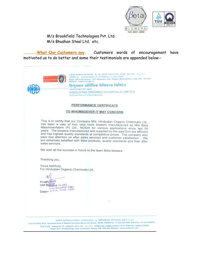 Beta Blowers Company Profile | PDF