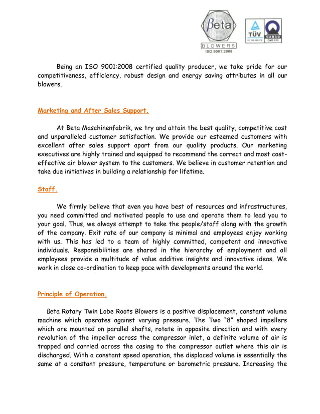Beta Blowers Company Profile | PDF