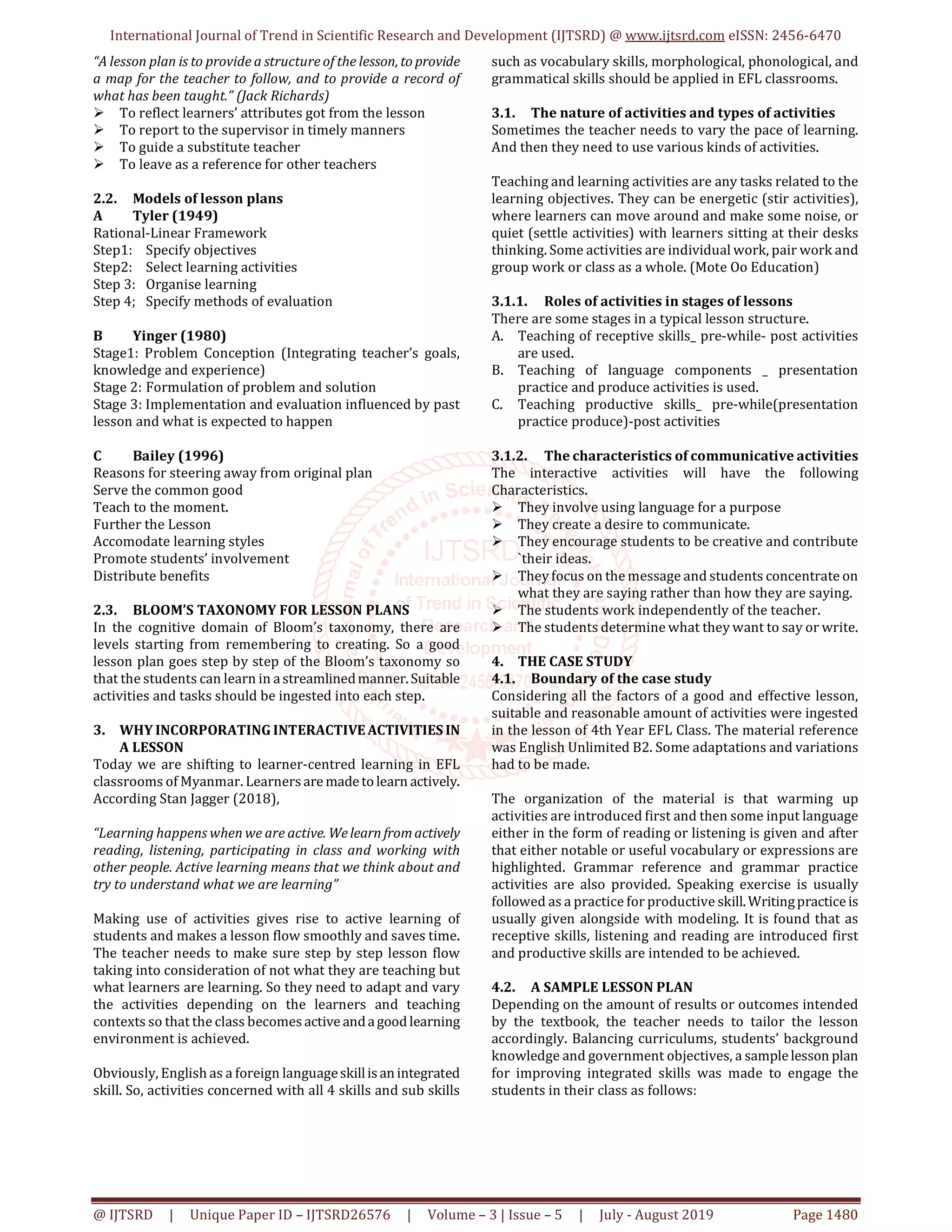 Enhancing an Effective EFL Classroom through Lesson Planning | PDF