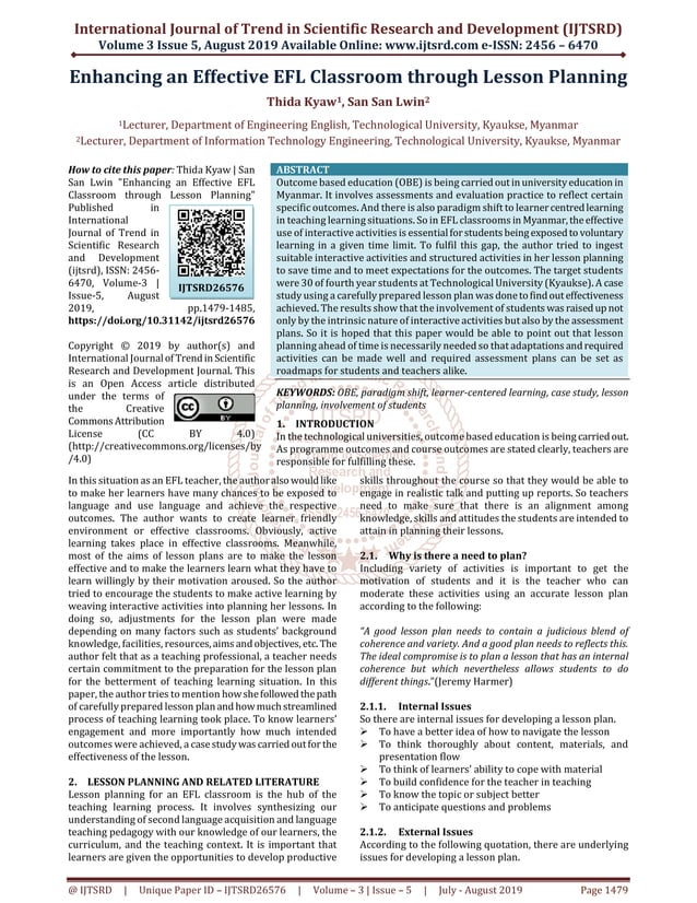 Enhancing an Effective EFL Classroom through Lesson Planning | PDF