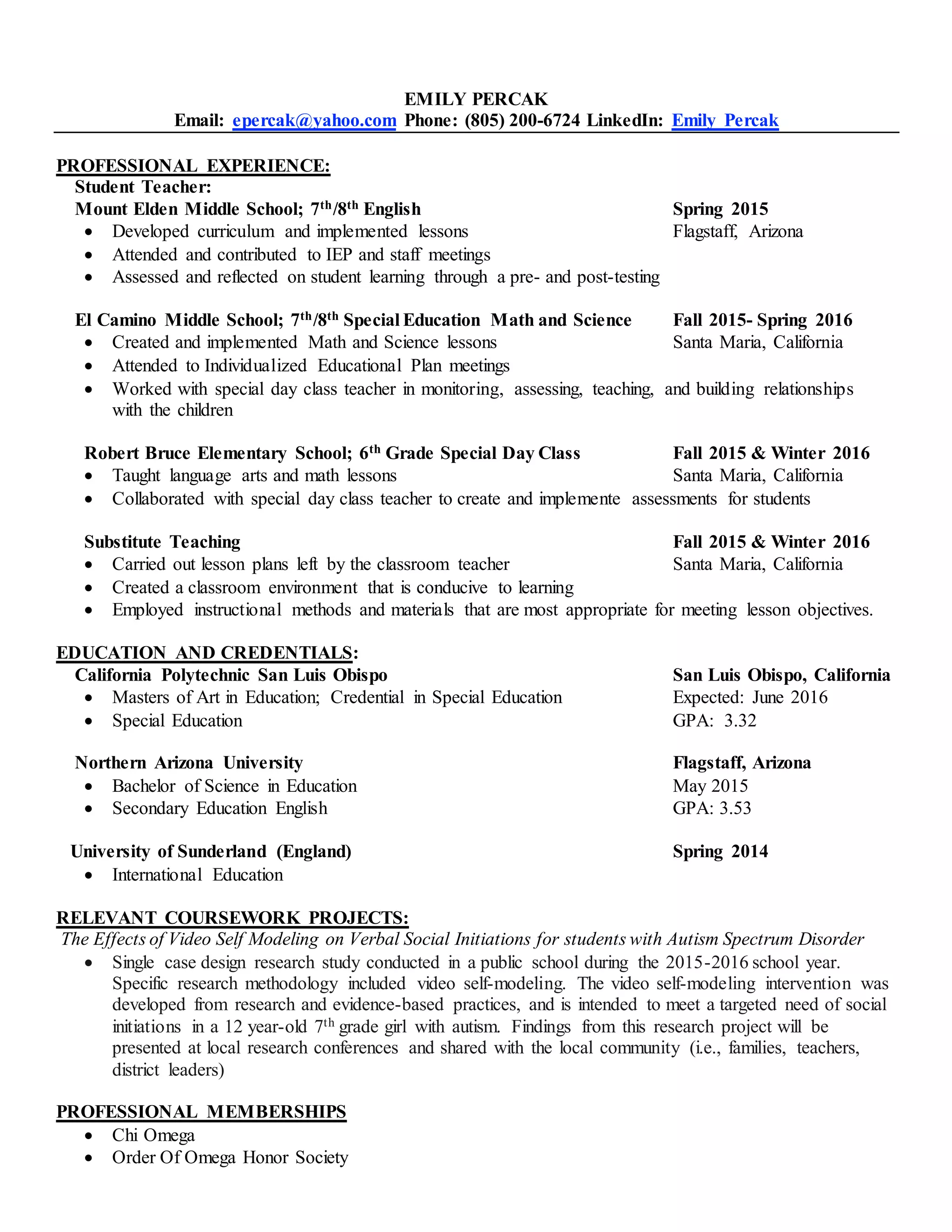 Emily Percak Resume | DOCX