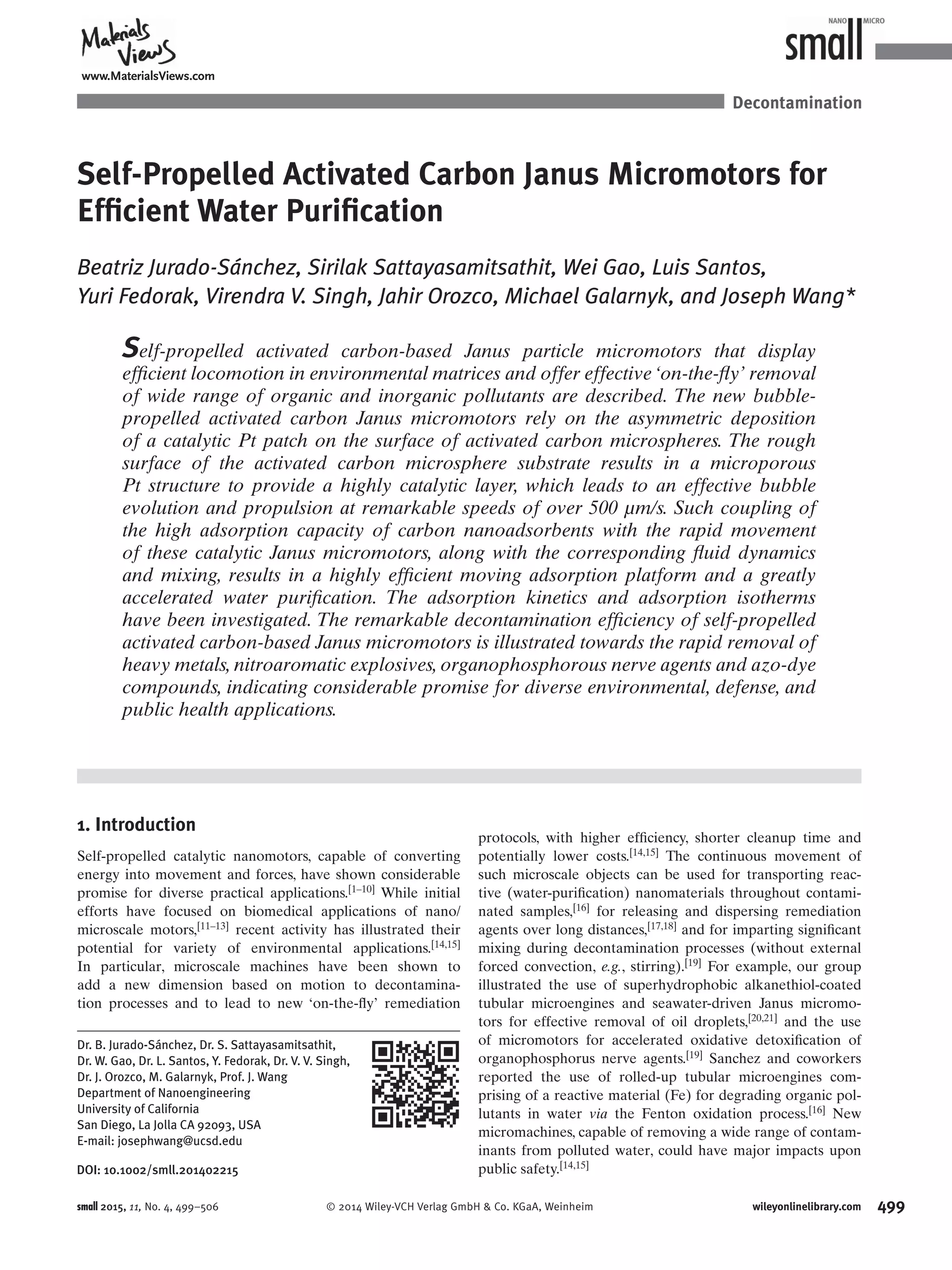 Self-Propelled Activated Carbon Janus Micromotors for Efficient Water ...