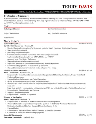 TERRY DAVIS Resume 1 | PDF