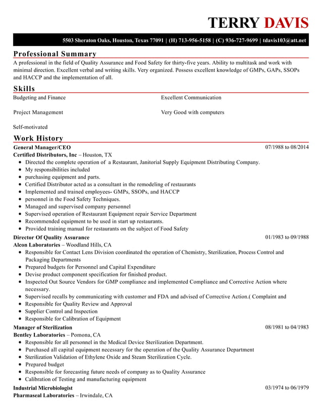 TERRY DAVIS Resume 1 | PDF