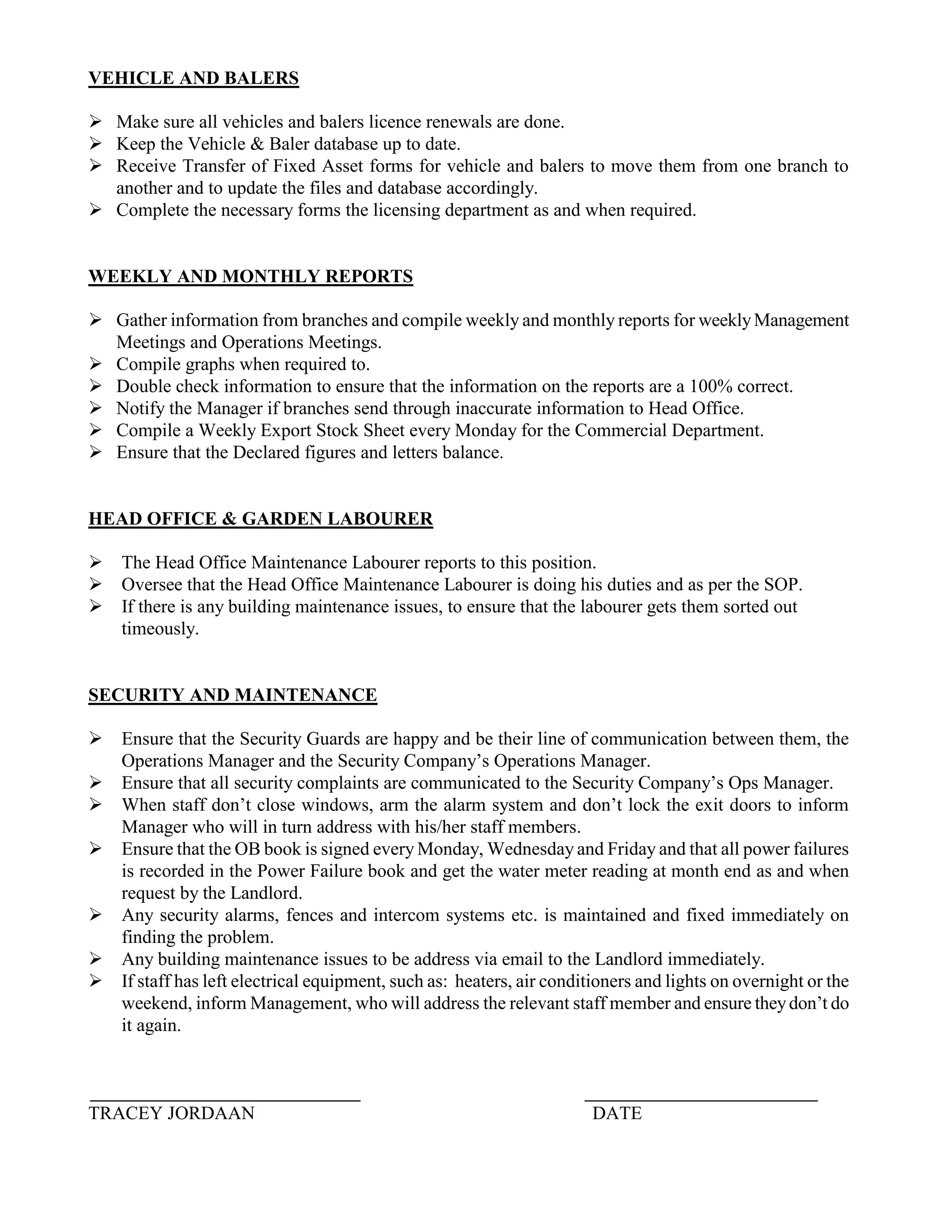 Job Description Operations Secretary 27 02 2015 | PDF